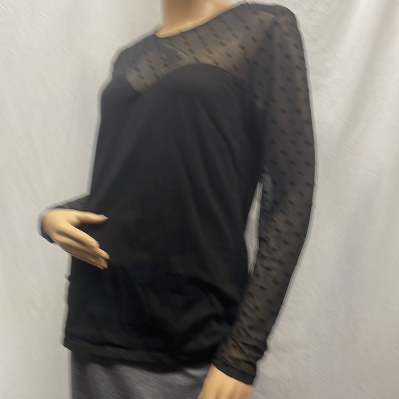 H&M | Tops | Hm Black Sweetheart Neckline With Netting Polka Dots Long Sleeve Tee Shirt | Poshmark